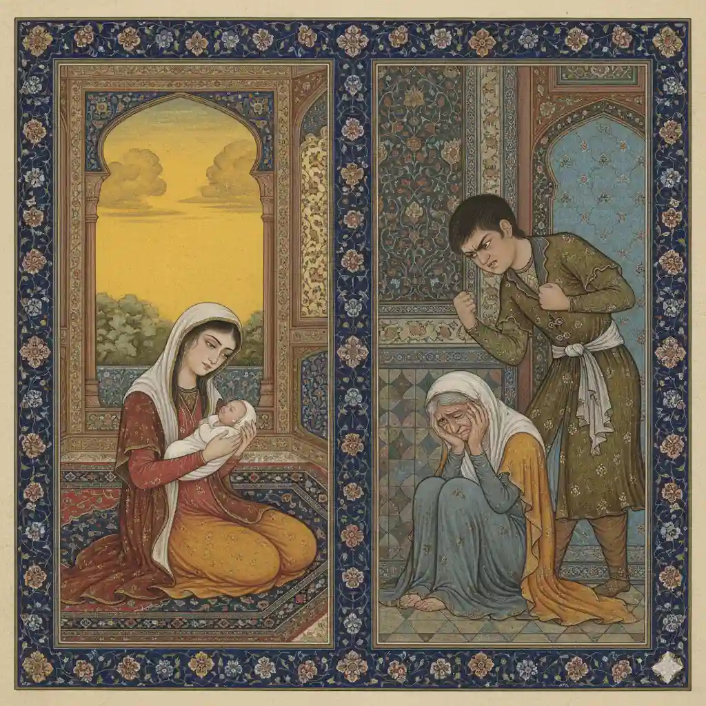 Saadi and his Mother during his youthfulness time
