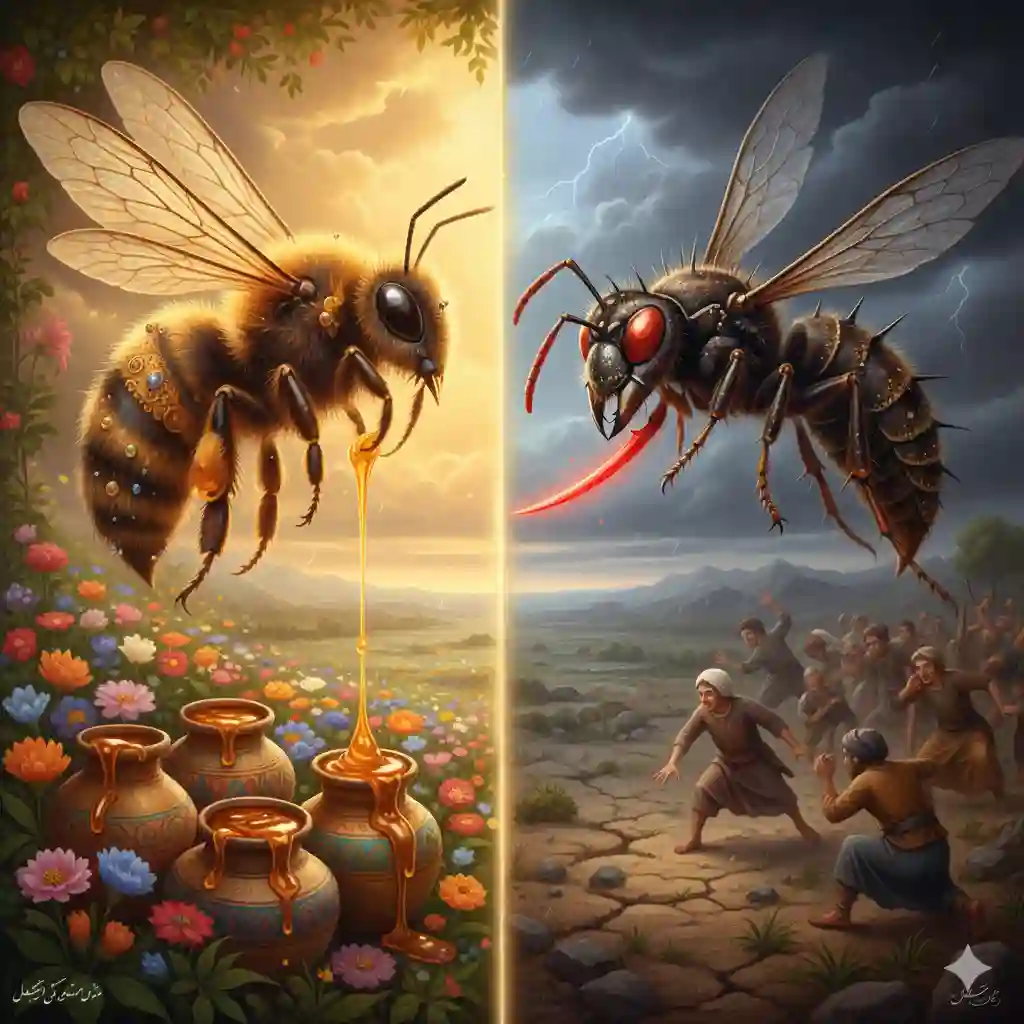 The wasp that stings people, and the bee that gathers honey